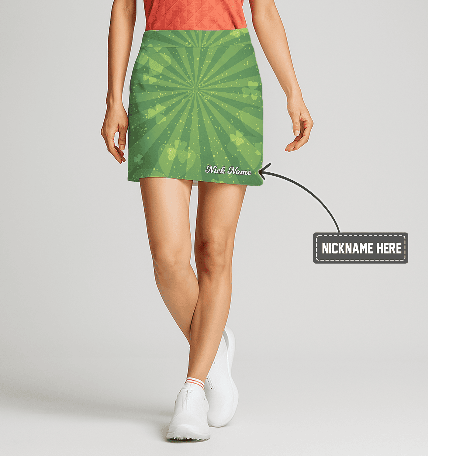 Personalized Women's Green Shamrock Sunburst Sparkle Golf Skort K5811 - - S