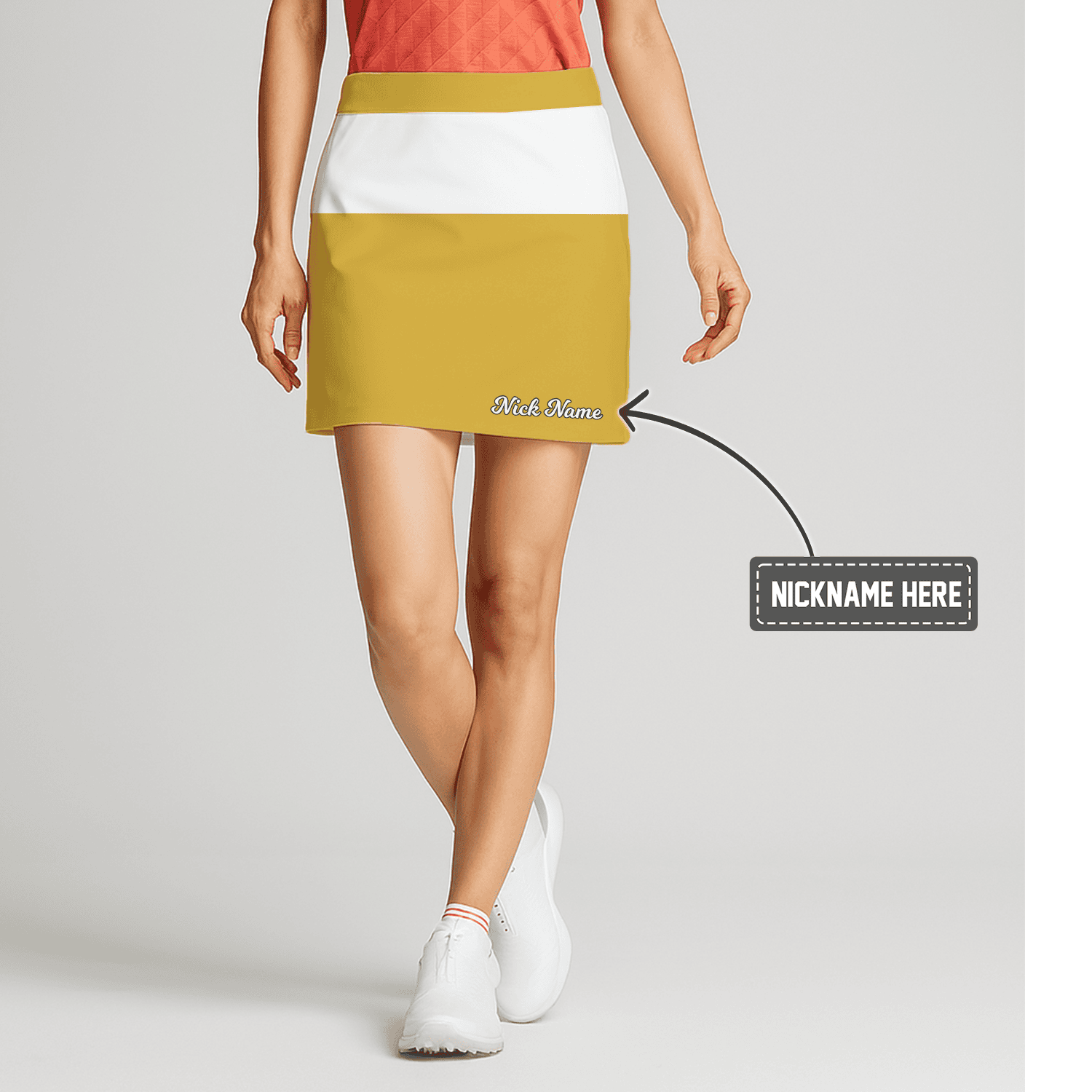 Personalized Mustard Yellow & White Color Block Women's Athletic Golf ...