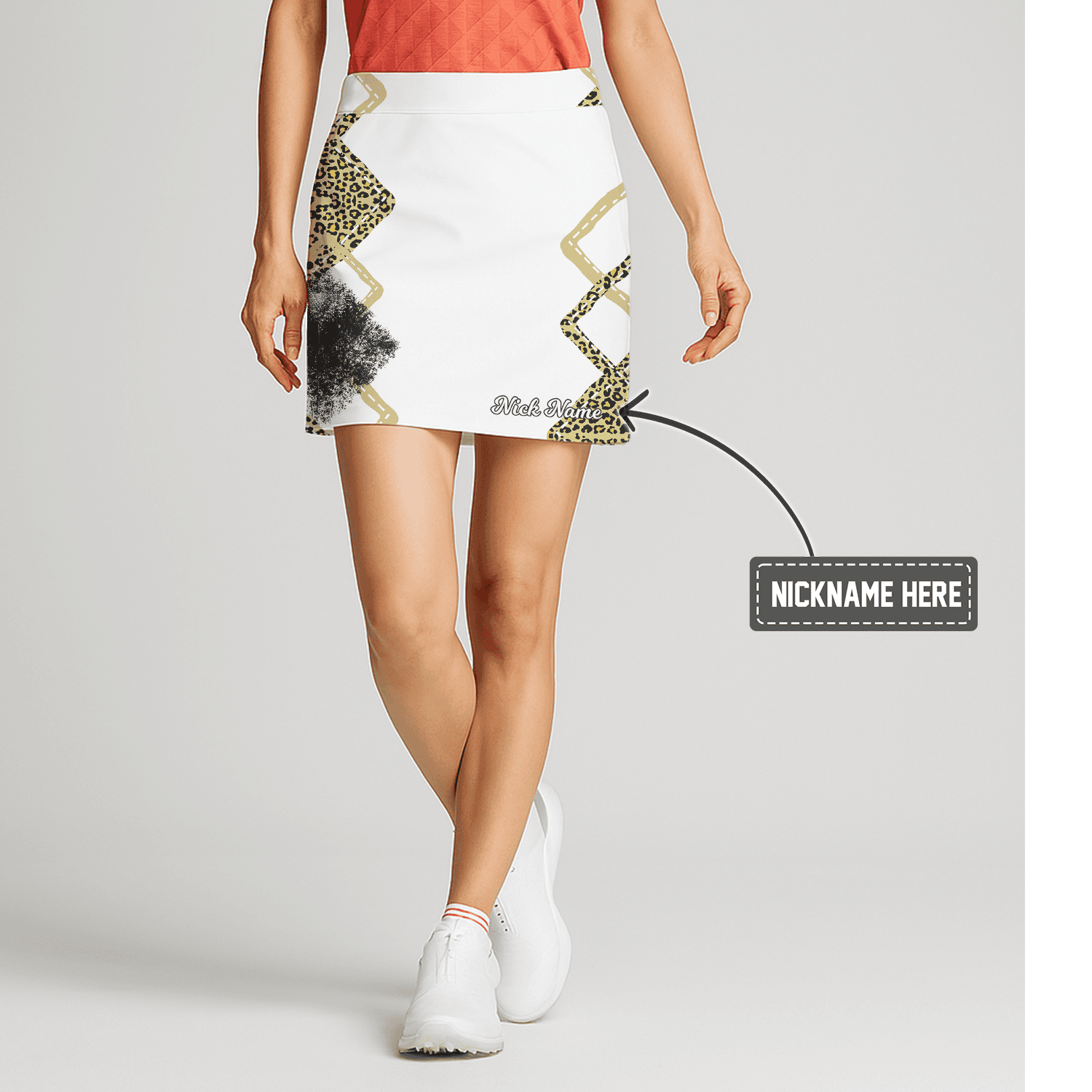 Personalized White Leopard Print Gold Zigzag Abstract Women's Golf ...