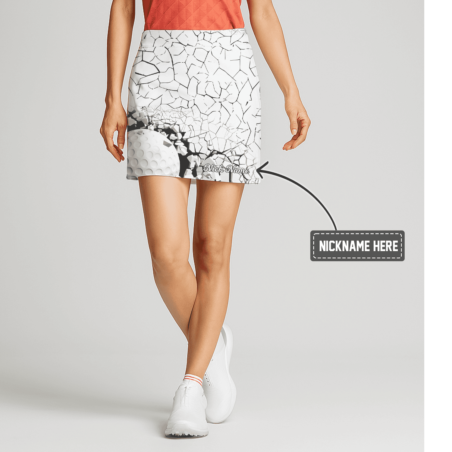 Personalized Women's White & Black Shattered Golf Ball Print Golf Skort ...