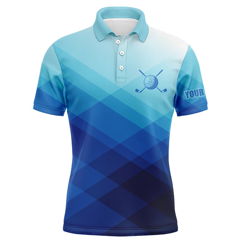 Men's Custom Blue Pattern Golf Polo Shirt - Stylish Sportswear for Gol