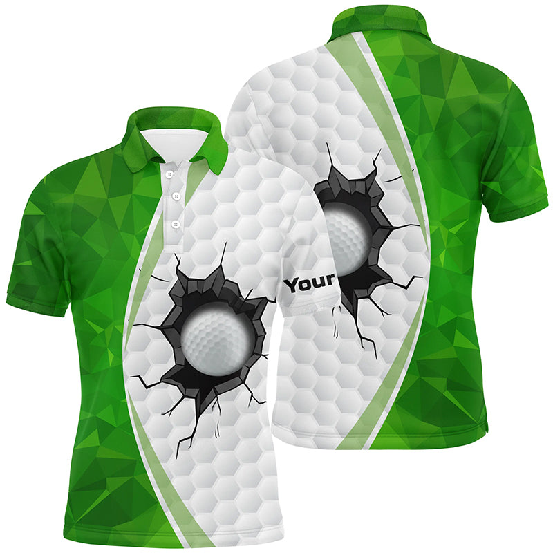 Men's Custom Golf Polo Shirt with Green and White Golf Ball Pattern