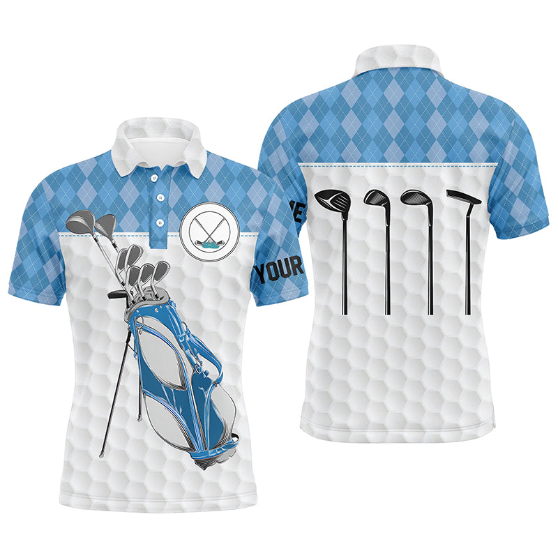 Blue Argyle Pattern Men's Golf Polo Shirt | Custom Golf Bag Clubs Top N4652