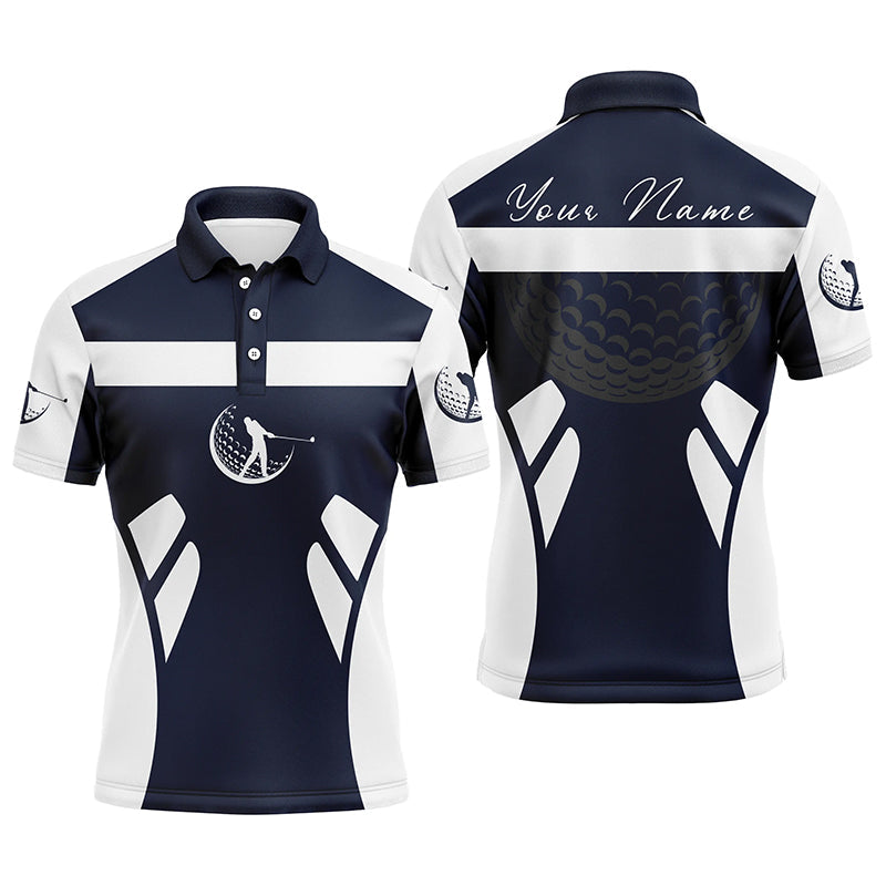Navy Blue and White Men's Customized Golf Polo Shirt - Stylish Golf Gi