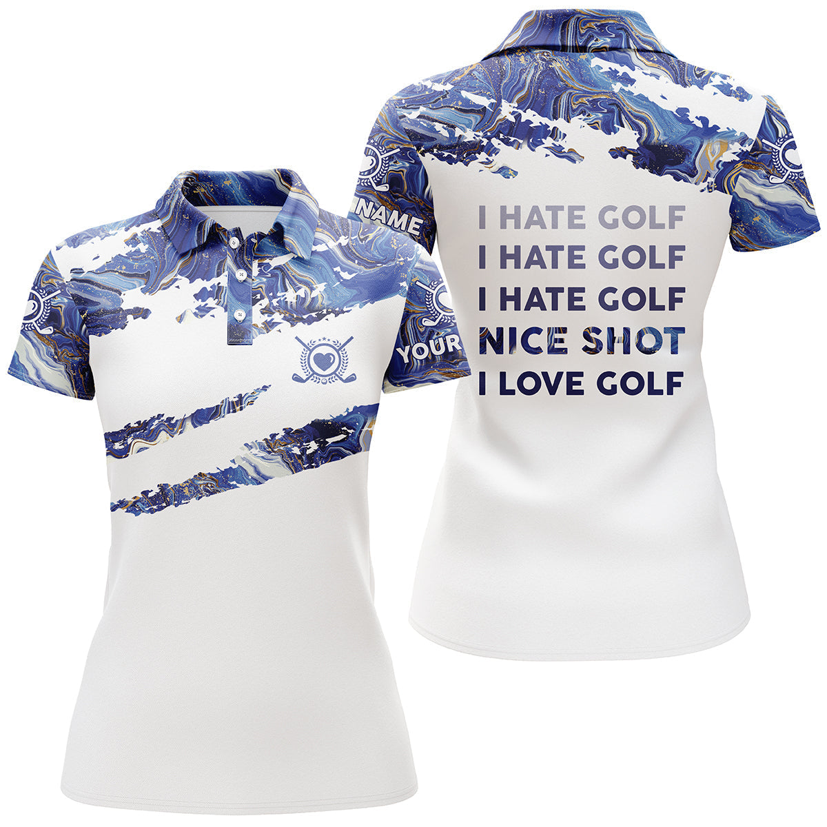 Custom Name Golf Gifts - Blue Women's Golf Polo Shirt | Funny Golf ...