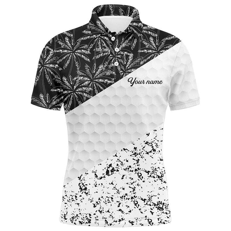 Men's Custom Black Tropical Palm Tree Golf Polo Shirt - Premium Golf A