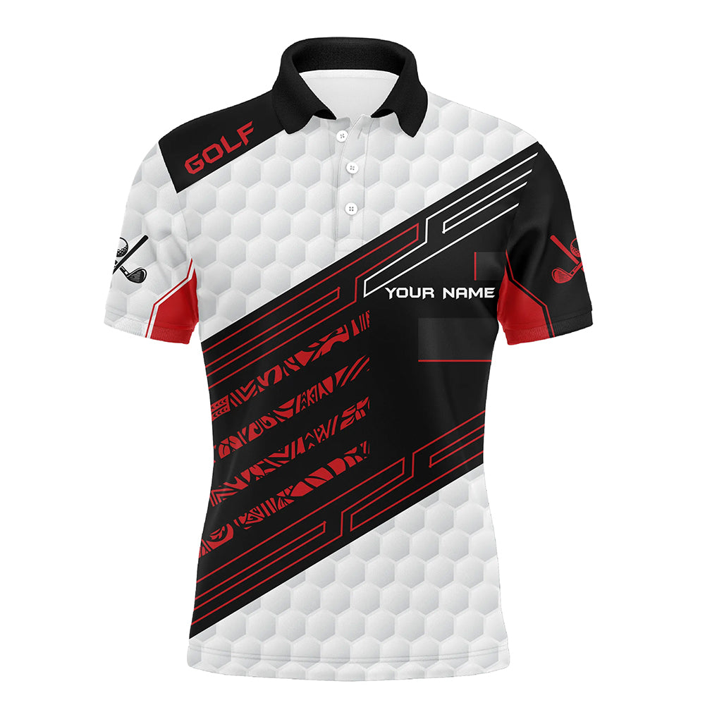 Men's Red Golf Polo Shirt - Black and White Golf Ball Pattern, Custom ...