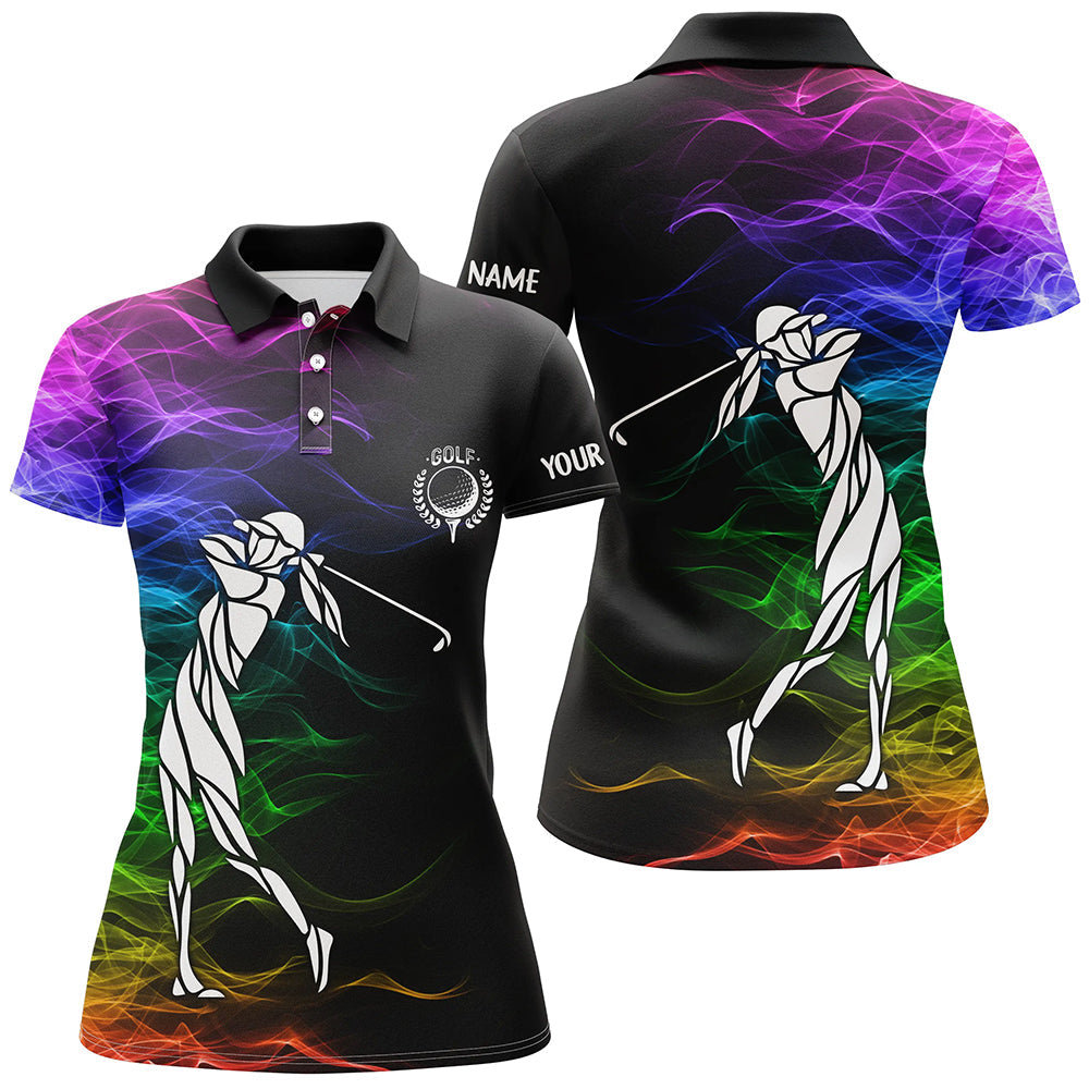 Custom Women's Golf Polo Shirts with Colorful Rainbow Smoke Pattern