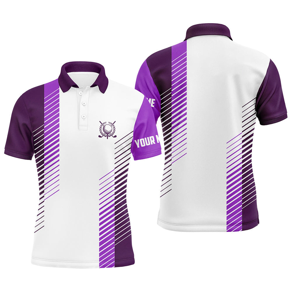 Purple and White Men's Golf Polo Shirt - Custom Golf Ball Design - Pre