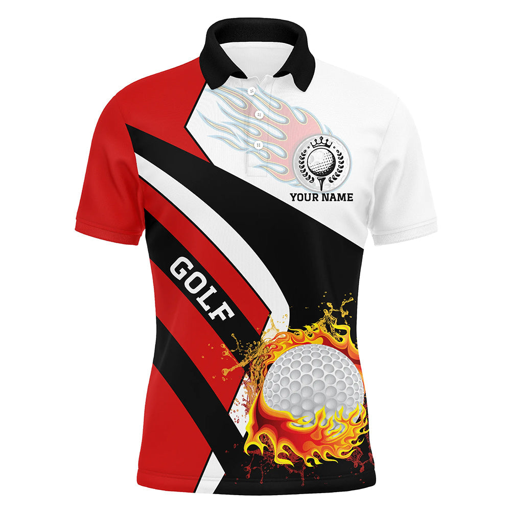 Custom Red White Black Flame Golf Fire Team Jersey | Men's Golf Polo ...
