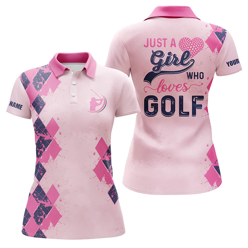 Personalized Women's Pink Golf Polo Shirt - Just a Girl Who Loves Golf