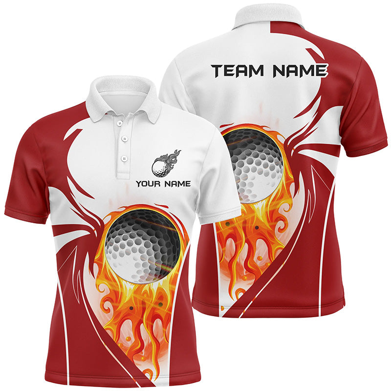 Men's Custom Golf Polo Shirt with Fire Design | Red | Golf Attire for