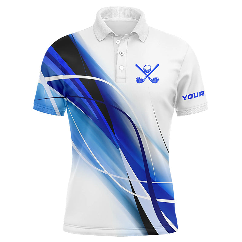 Men's Custom Golf Polo Shirt - White and Blue, Stylish Golf Apparel ...