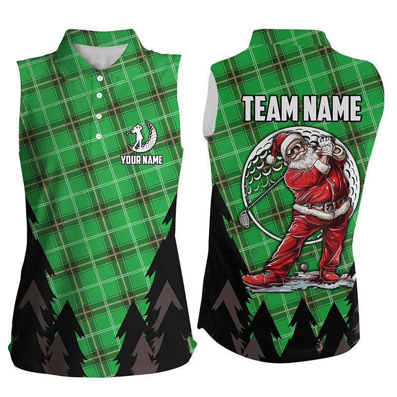 Green Argyle Santa Golfer Women's Sleeveless Golf Polo Shirt, Christmas ...