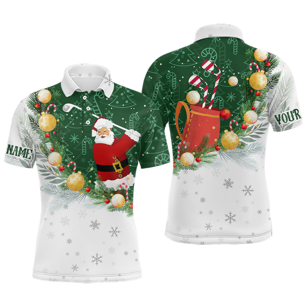 Santa Golf Polo Shirt for Men - Christmas Pattern Custom Golf Outfit ...