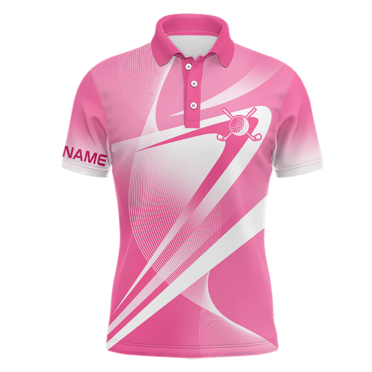 Personalized Pink and White Men's Golf Polo Shirt with Custom Name - I