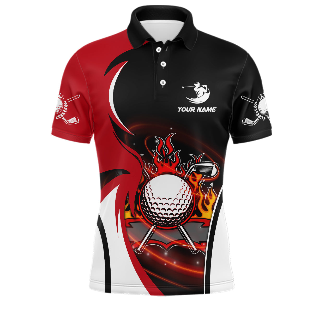 Personalized Red and Black Fire Flame Golf Polo Shirts for Men - Best ...