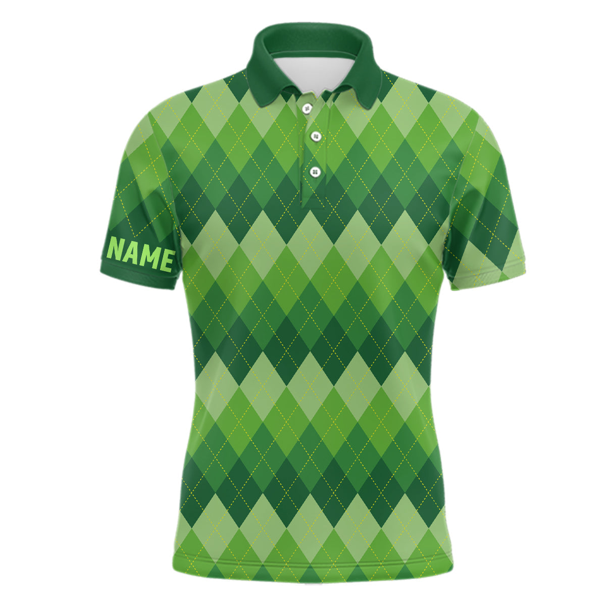 Men's Green Argyle Pattern Golf Polo Shirt - Custom Patrick Golf Shirt