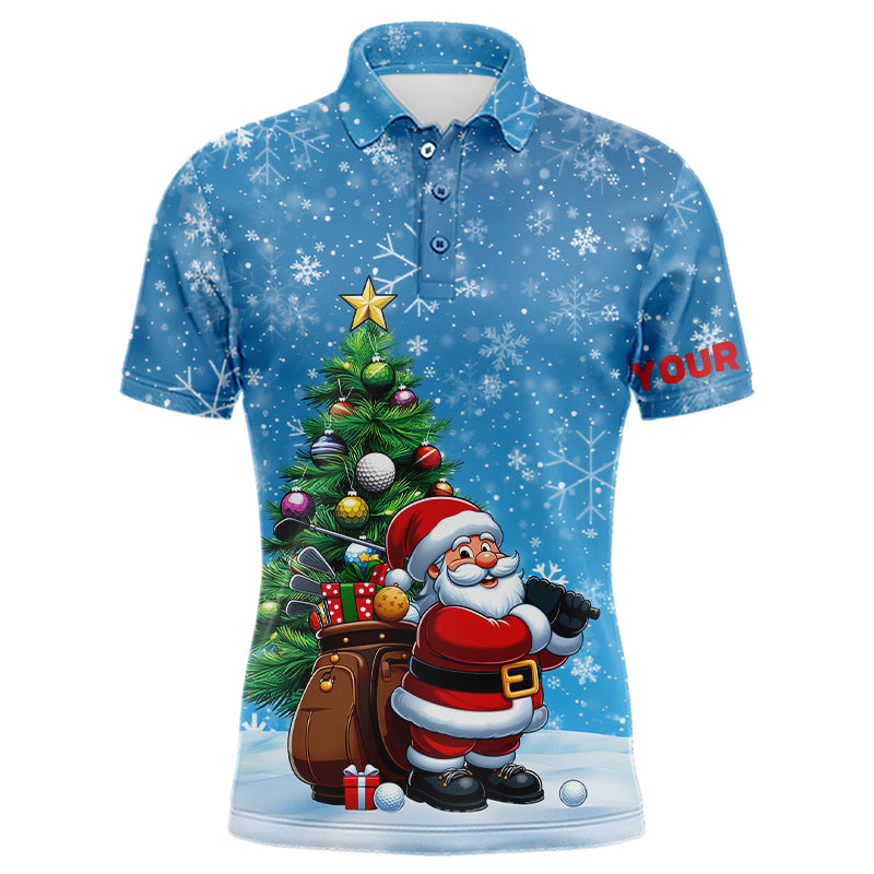 Funny 3D Santa Golf Polo Shirt for Men - Christmas Pine Tree Design