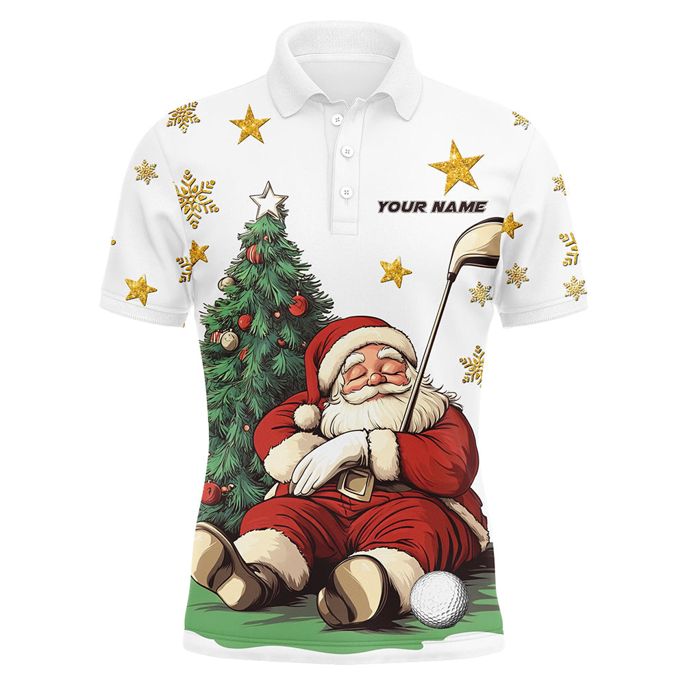 Funny Santa Golf Polo Shirt for Men - Custom Christmas Top with Pine T